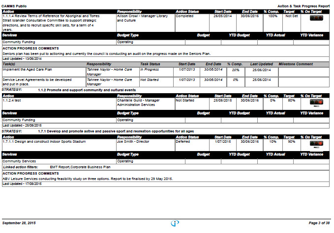 Premium Action and Task Progress Report